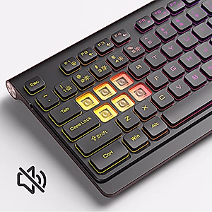 MageGee V650S Wireless Keyboard Mouse Combo, 2.4G Full Size RGB Backlit Silent Ultra-Thin Gaming Keyboard and Mouse Set with Number Pad for Windows, Desktop, Laptop, PC (Black)