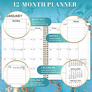 2024 Planner - Jan. 2024 - Dec. 2024, Planner 2024/Calendar 2024, 2024 Planner Weekly and Monthly with Printed Tabs, 8" x 10", Flexible Cover, Thick Paper, Perfect Daily Panner & Organizer - Blue Sand