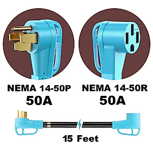 CircleCord Welder Adapter Cord and UL Listed 50 Amp 15 Feet RV/EV Extension Cord