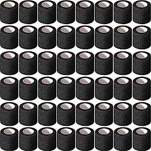 48 Pack Self Adhesive Wrap Bandages Bulk, 2 Inch x 5 Yard Breathable Athletic Tape Self Adherent Cohesive Bandage Tape for Sports, Injuries, Treatment, First Aid Tape Vet Wrap for Pets (Black)