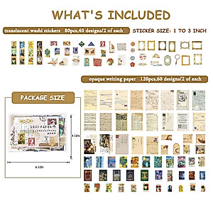Scrapbook Supplies Pack (200 Pieces) for Art Journaling Bullet Junk Journal Supplies Planners DIY Vintage Stickers Craft Kits Notebook Collage Album Aesthetic Picture Frames (Artistic)