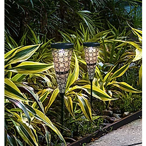 Solar Lights, Outdoor Garden Lanterns,Stake Lights Warm White, LED Waterproof Decorative Metal Light for Porch Garden Patio Backyard Courtyard Pathway 2 Pack