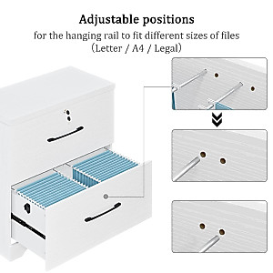 2 Drawer File Cabinet with Lock, Wooden Lateral Storage Home Office Filing Cabinet with Anti-tilt Mechanism with 8 Hanging Bars for Letter/Legal Size (White)