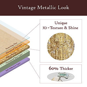 Gold Peel and Stick Wallpaper (15.7" x 118", Gold) Removable Textured Metallic Contact Paper Accent Home Décor for Apartments Cabinet Drawer Bookshelf Upcycling Furniture