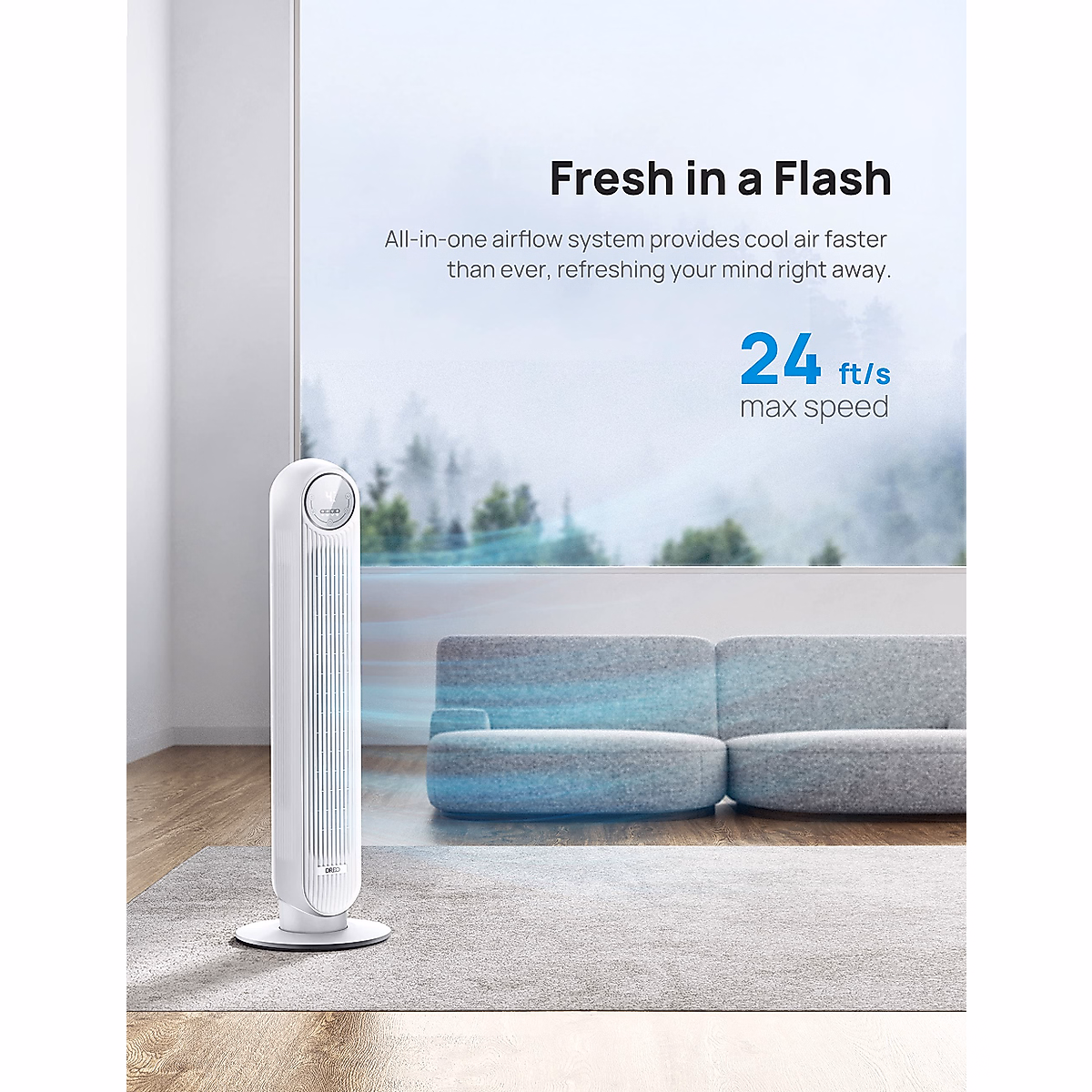 Dreo 42" Tower Fan for bedroom, 25 DB Quiet DC Bladeless Fans, 90° Oscillating Fan with Remote & Tower Fan with Remote, Smart Oscillating Quiet Fans for Bedroom, Bladeless Standing Cooling Floor Fan