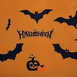 Xruibed Halloween Duvet Cover Set Twin - Pumpkin Bat Orange Bedding With Pillowcase, Horror Comforter Cover for Kids Teens, 2 Pieces, 68"x 86"