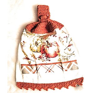 Pumpkin Crochet Top Hanging Kitchen Towels, with Decorative Bottom Trim