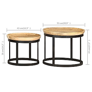 QJBSAVVA Round Side Tables 2 pcs Solid Mango Wood and Steel,Large Space Dresser Entry Tables Narrow end Table Couch Table Suitable for Home, Office, Bedroom, Meeting Room