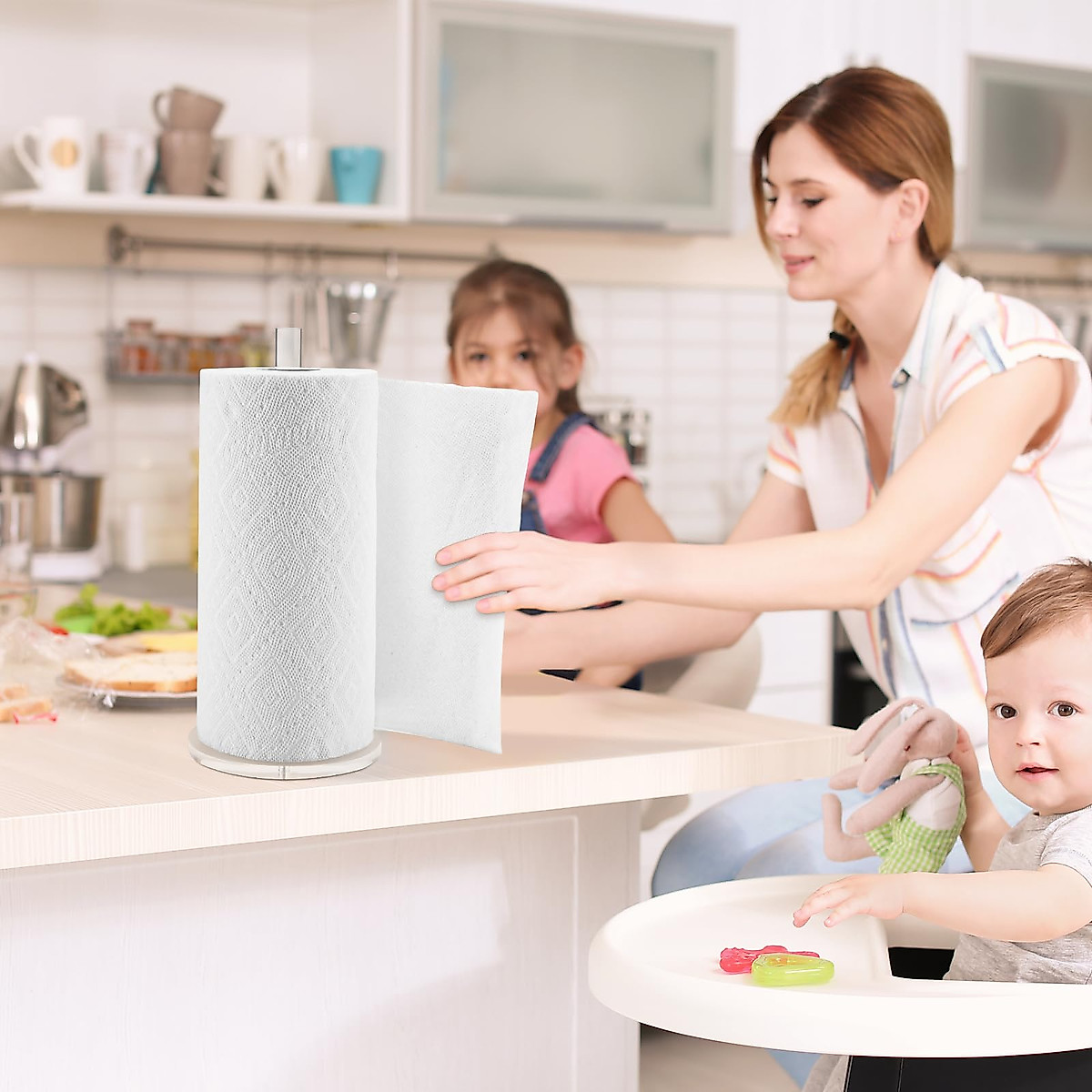 Worhe Clear Acrylic Paper Towel Holder Countertop 5.9" Diameter Thickening Sturdy Base, for Kitchen Bathroom Vanity Countertop , Paper Towel Dispenser for Tear Paper Towel Roll 1 Pack(YGC001)