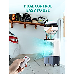 Air Choice Evaporative Air Cooler, 1800CFM Swamp Cooler with 12H Timer, Remote Control, 110° Oscillation & 5.3 Gal Water Tank, 4 Ice Packs, 3 Speeds, 3-in-1 Evaporative Cooler for Outdoor Indoor Use