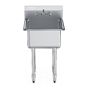 VEVOR Stainless Steel Prep & Utility Sink, 1 Compartment Free Standing Small Sink Include Faucet & legs, 21"x41" Commercial Single Bowl Sinks for Garage, Restaurant, Kitchen, Laundry, NSF Certified