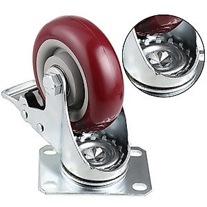 4 Inch Caster Wheels, Set of 4, Heavy Duty Casters Load 2400lbs with Brakes & Top Plate, 360-degree Swivel Casters for Furniture and Workbench Cart (Free Hardware Kit)