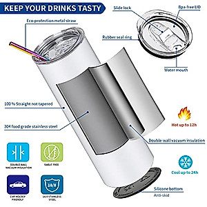 Sublimation Tumblers, 8Pack 20 oz Straight Skinny Sublimation Tumbler Blank Double Wall Insulated Tumbler w/ Lids, Straws, DIY Stickers, Heat Tape, Shrink Wrap, Individually Boxed for Heat Transfer