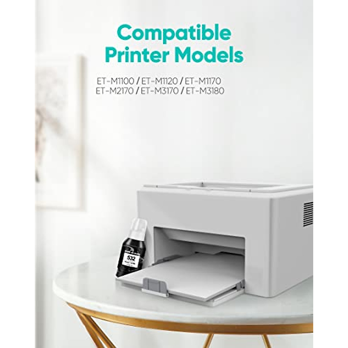 ecodot Compatible Refill Ink Bottles Replacement for Epson 532 T532 Use with ET-M1100 ET-M1120 ET-M1170 ET-M2170 ET-M3170 ET-M3180 Printer (2 Black)