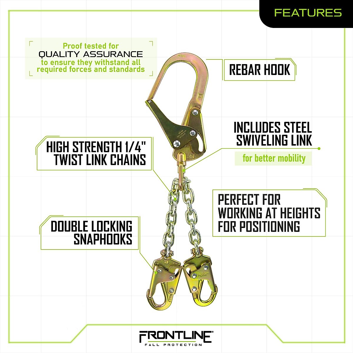 Frontline PSSW2R Rebar Positioning Chain Assembly with Swivel | Durable, Rugged & High Strength | Construction Positioning Chains | OSHA & ANSI Compliant