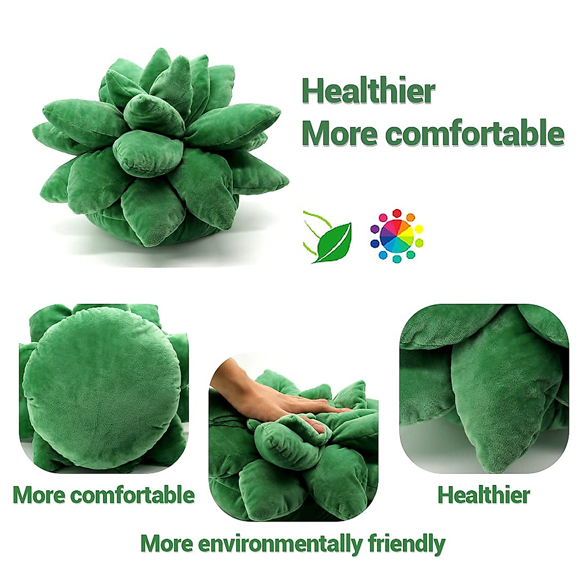 iBccly Succulent Pillow Plant Shaped Plush Toys Universal for Boys and Girls Cactus Kawaii Decorative Leaf Pillow Lovely Plant Plush Decoration (Dark Green)