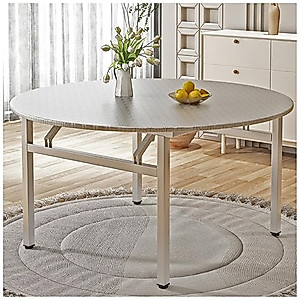 Round Work Table Thickened Stainless Steel Folding Metal Table Space Saving Home Commercial Preparation Table Party Table No Assembly Required Multifunctional Work Table(100x72cm)