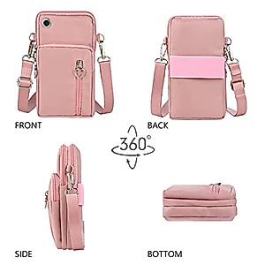 Small Crossbody Wallet Phone Bag, Nylon Cell Phone Purse, Travel Crossbody Bag Cell Phone Shoulder Bag Arm Bag Mini Wallet Purse, with Headphone Port (Pink)