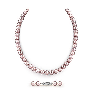 The Pearl Source 7-8mm AAA Quality Round Pink Freshwater Cultured Pearl Necklace for Women in 24" Matinee Length