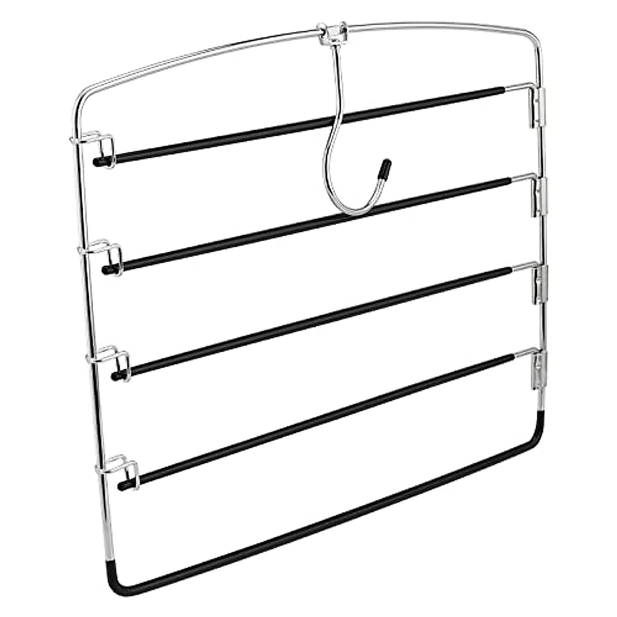 JAPCHET 6 Pack Pants Hangers Non Slip Space Saving Pants Hangers 5 Layers Stainless Steel Pants Hangers Swing Arm Space Saver Clothing Hangers Closet Organizer for Scarfs Trousers Ties, Black