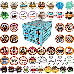 Variety Pack of Coffee, Tea, and Hot Chocolate - Great Sampler of Coffee, Tea, and Hot Cocoa for Keurig K Cups Machines - Great Gift for Coffee Lovers, No Duplicates, 50 Count (Pack of 1)