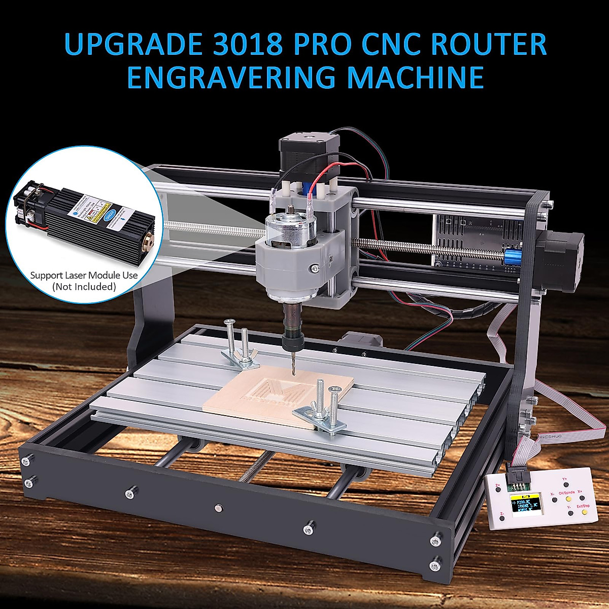 CNC Router Machine 3018 Pro, mcwdoit Simple Assembly Version, Desktop Wood Acrylic Plastic PCB MDF Engraving, 3 Axis with Offline Controller, Mill Bits, Working Area 11.8 * 7.1 * 1.8″