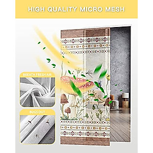 ZOE GARDEN Southwest Mushroom Magnetic Screen Door for Sliding/Single/French Doors, Self Sealing Magnets Patio Door Screen Heavy Duty Mesh Curtain, Brown Country Rustic Flower Plant Leaves