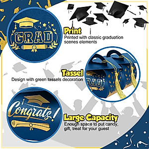 Spakon 30 Pcs Graduation Cap Gift Box Graduation Party Favors Graduation Candy Box Treat Box with Tassel Graduation Centerpieces for Tables 2024 Graduation Decorations Grad Part(Blue, Gold)
