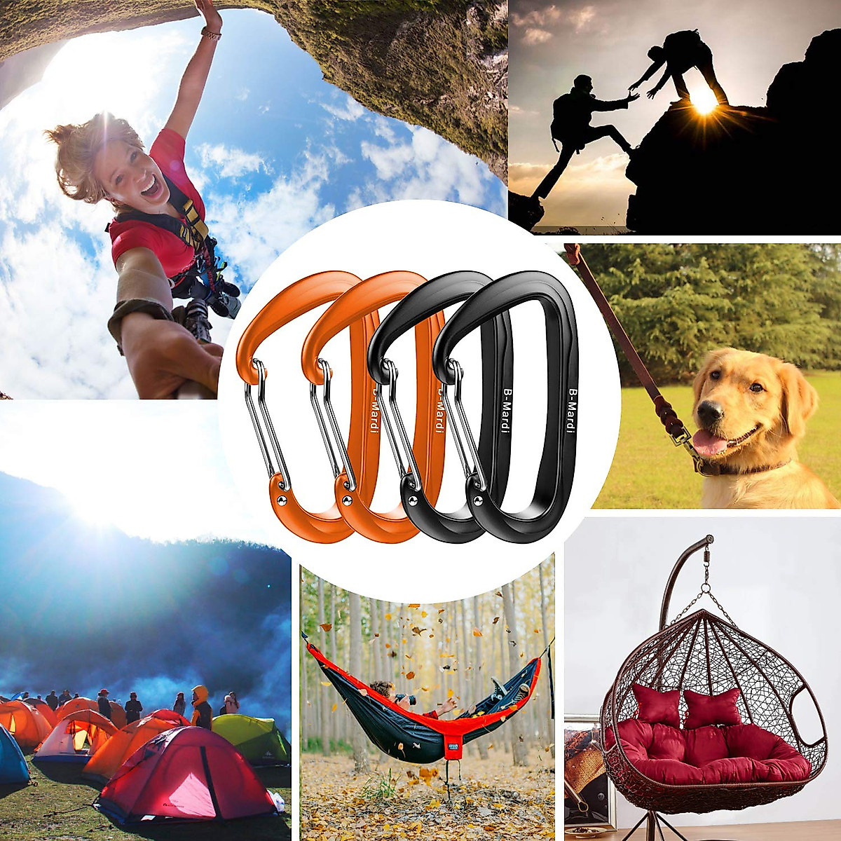 B-Mardi Carabiner Clips Heavy Duty 12kN (2697 lbs)-Lightweight Locking Carabiners for Camping, Hiking, Hammock, Dog Leash Harness, Outdoor and Gym etc, Keychains& Utility ﻿