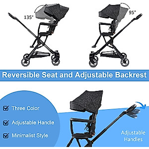 Wheelive Lightweight Stroller for Toddlers, 2-in-1 Stroller for Reversible Seat and Reclinable Backrest, Compact Travel Stroller with Sun Canopy and Adjustable Handles & Storage Basket