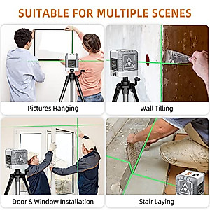 Green Laser Level, Towallmark Cross Laser Line, Laser Level Self Leveling with 2 Modules, IP54, 3 Adjustable Lightness Line, Carrying Bag, Magnetic Base, 4 AA Batteries