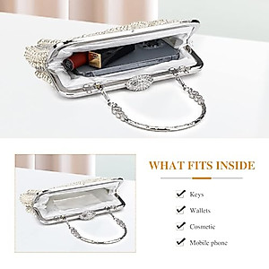 Tanpell Pearl Clutch Purses for Women Evening Bag Rhinestone Handbag for Wedding Evening Casual Party (Beige)