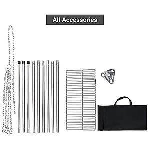 Lineslife Campfire Tripod Grill for Cooking, Durable Stainless Steel Camping Fire Tripod Grill with Grill Grate and Carrying Bag for Outdoor BBQ, Silver