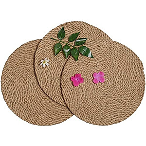 SHACOS Round Jute Placemats Set of 6 Heat Insulation Table Place Mats Trivet 12 inch Handmade Jute Thick Hot Pads for Hot Dishes Bowls Pans Plates Pots (Jute, 12 Inch)