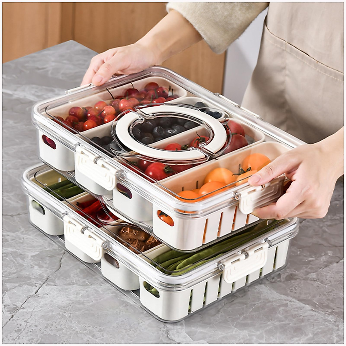 WONSURE Fridge Organizer,Stackable Food Storage Container With Vented Lids And Removable Drain Tray for Refrigerator Organizer and Storage Clear for Food, Drinks, Vegetable