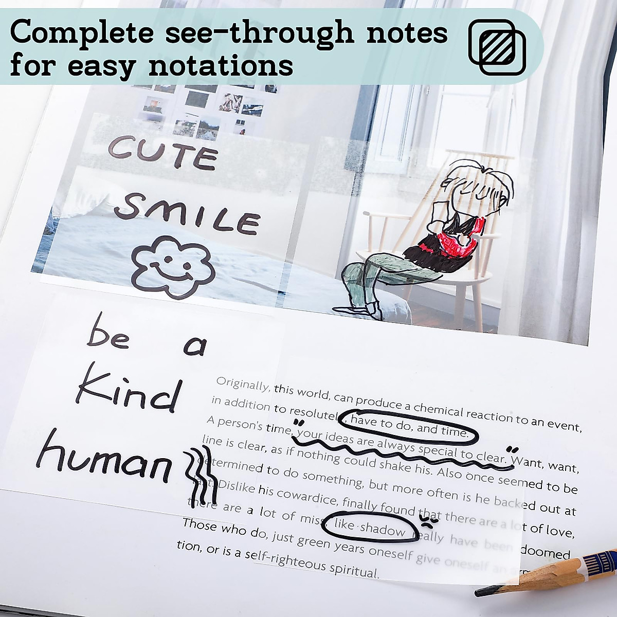 [1000 Sheets] Transparent Sticky Notes, 3x3 inch Clear Sticky Notes, Self-Adhesive Waterproof Translucent Sticky Notes for Annotation College School and Office Supplies