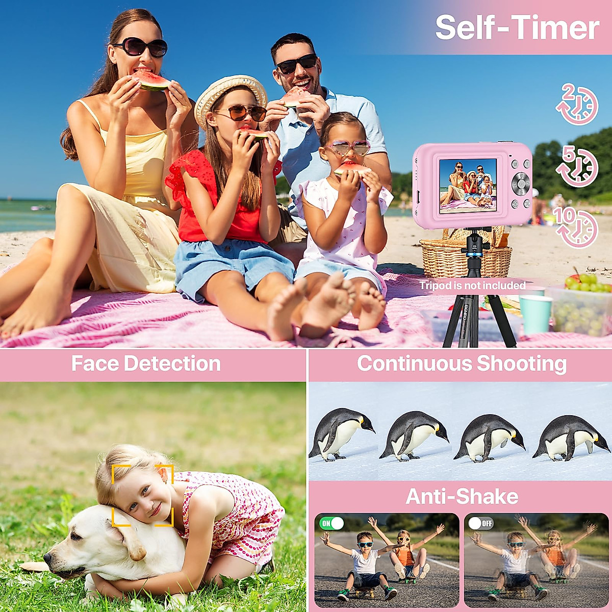 Kids Digital Camera for Photography - 44MP 1080P Point and Shoot Digital Cameras | Anti Shake Vlogging Camera for YouTube | 16X Zoom Small Digital Camera for Kids Girls Boys Teen (SD Card Not Include)