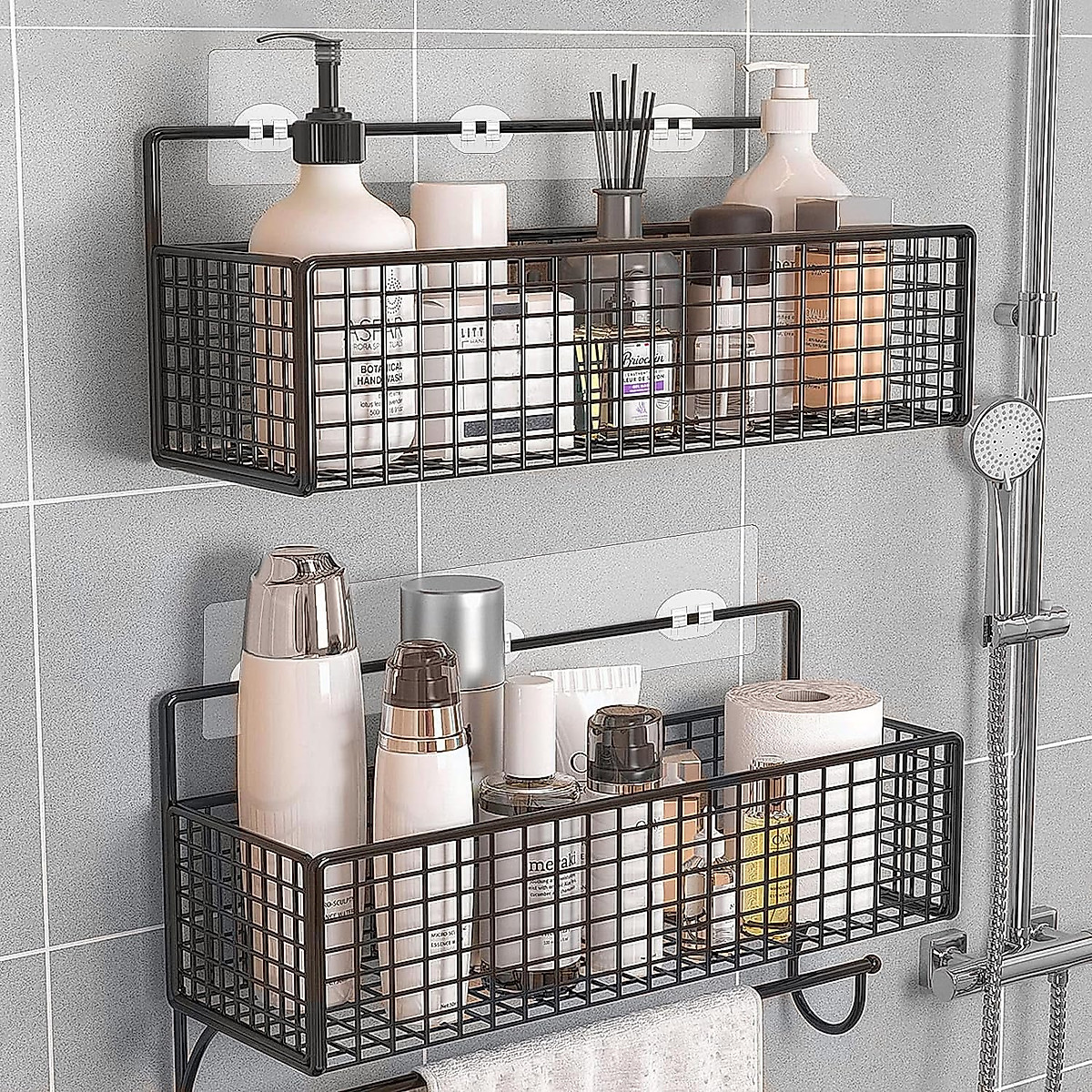 14 Pack Shower Caddy Adhesive Replacement,Shower Shelf Adhesive No Drilling Adhesive Shower Hooks Strong Adhesive Wall Hooks Waterproof Adhesive Hooks for Shower Caddy