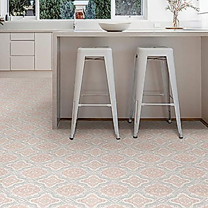 FloorPops FP3566 Cecilia Peel Stick Floor Tiles, White & Off-White