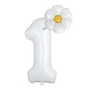 White Number 10 Daisy Balloons Set,10TH Birthday Party Decorations,32 Inch 10 Daisy Balloons, Daisy Foil Balloons for Party, Birthday, Baby Shower, Wedding Décor, Groovy Boho Daisy Party Supplies-10