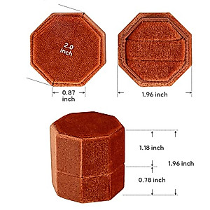 Smileshe Ring Box, Velvet Jewelry Boxes for Proposal Engagement Wedding Ceremony,Octagon Mini Double Ring Slot Bearer Case with Detachable Lid