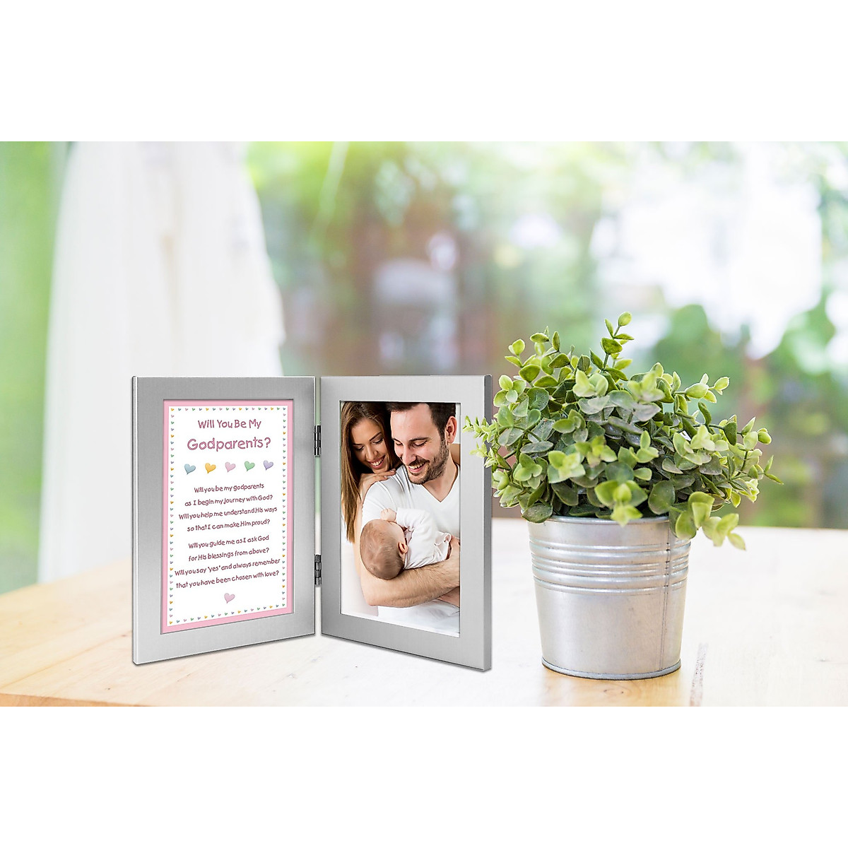 Poetry Gifts Will You Be My Godparents from Baby Girl Godchild, Add 4x6 Photo to Double Frame