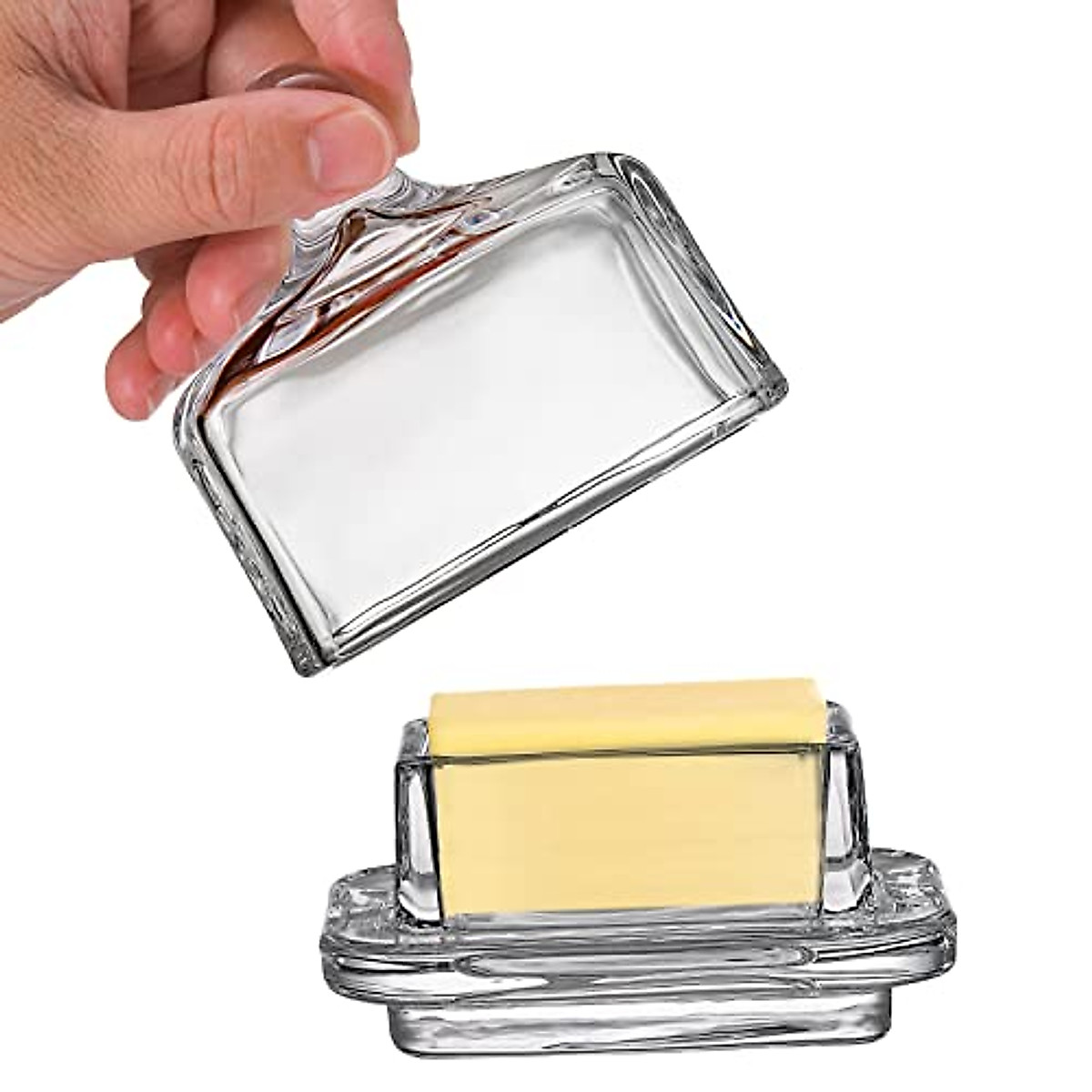 Dicunoy 2 Pack Glass Butter Dishes with Lids, Mini Butter Keeper Containers, Clear Butter Serving Storage Dish with Handle, Rectangle Crystal Small Butter Cloche for Mayo, Jelly, Jam, Candy