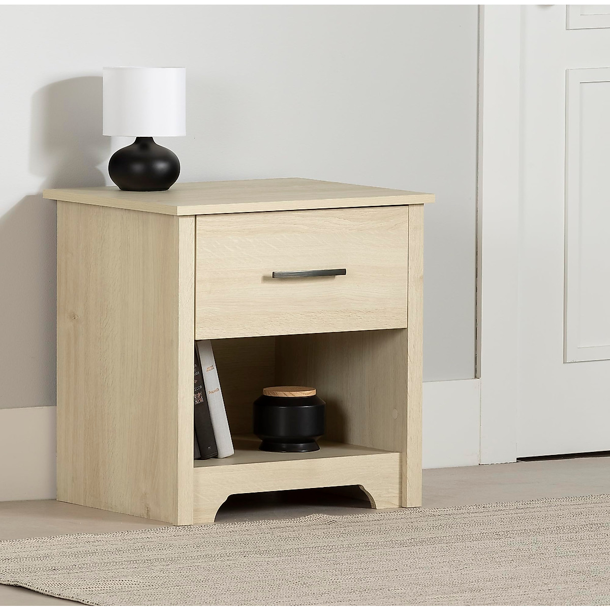 South Shore Fusion 1-Drawer Nightstand-End Table with Storage, Bleached Oak