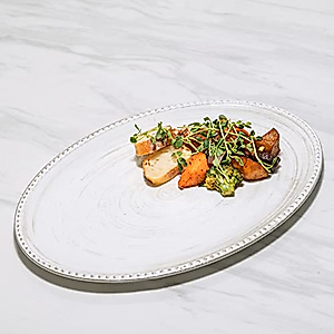 Zak Designs Melamine Oval Large Serving Platter, 16 inches, French Country House (Oyster White)