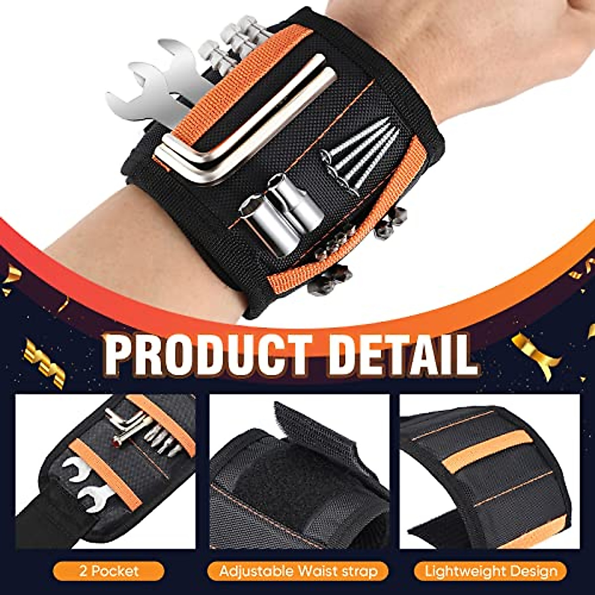 5 Pcs Magnetic Wristband Tools Set Gifts for Men Christmas Stocking Stuffers 1 Magnetic Wristband to Hold Screw Nail 1 Keychain 1 Pick up Tool 1 Gift Bag 1 Gift Box Cool Gadget Birthday Gift (Grandpa)
