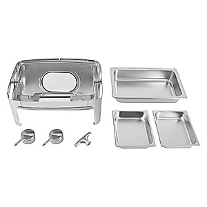 Food Warmer Roll Top Chafing Dish Buffet Set Stainless Steel Warmers Double Compartment Thermal Pot Electric Hot Plate/Alcohol Stove Heating for Buffet Banquet Catering Party (9L) (Glass Window)