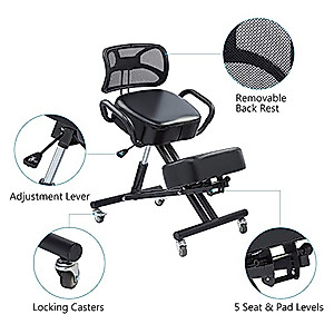 VONOYA Kneeling Chair with Back Support | Ergonomic Office Chair for Home or Office Desk | Adjustable Posture-Improving Desk Chair with Wheels and Thick Cushions, Black