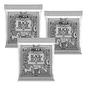 3 PACK Ernie Ball P02406 Ernesto Palla Nylon Black and Silver Classical Tie On Set