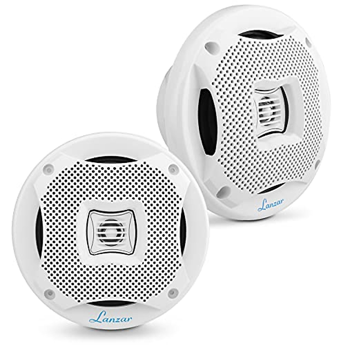 LANZAR 6.5” Dual Waterproof Marine Speakers - 400W 4Ohm Outdoor Car/Boat Radio Stereo Speakers Grill AQ6CXW & Pyle Bluetooth Marine Receiver Stereo - PLRMR23BTW (White)